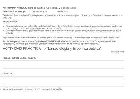 Actividad Práctica Sociologia DE Abril ACTIVIDAD PRÁCTICA Tema de estudios La Studocu
