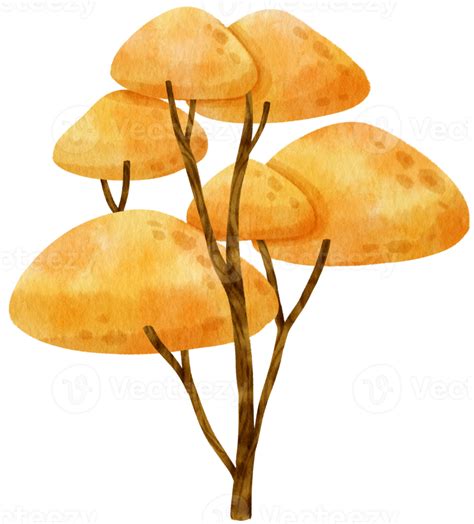 Autumn Tree With Yellow Leaves Watercolor Illustration For Decorative
