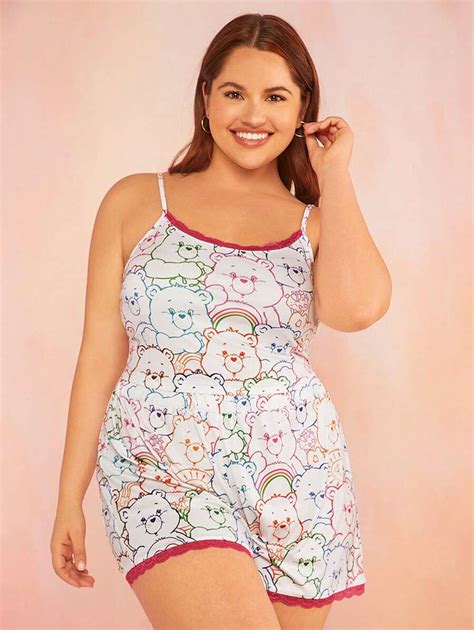 Shein X Care Bears Plus Size Summer Dopamine Vitality Rainbow Stars Dreamlike Bear Print Loose