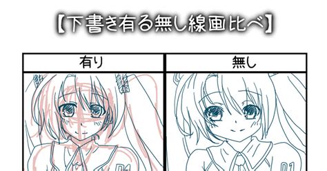 初音ミク 下書き有る無し線画比べ ユナのイラスト Pixiv