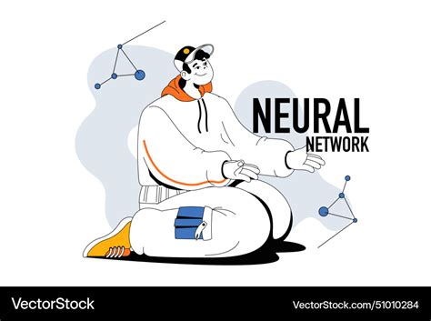 Neural Network Outline Web Modern Concept In Flat Vector Image