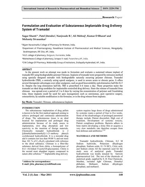 Formulation And Evaluation Of Subcutaneous Implantable Drug