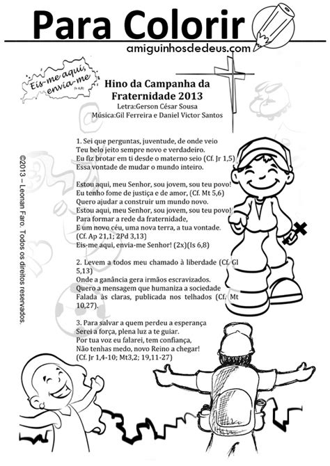 Hino Da Campanha Da Fraternidade 2013 Para Colorir ~ Amiguinhos De Deus