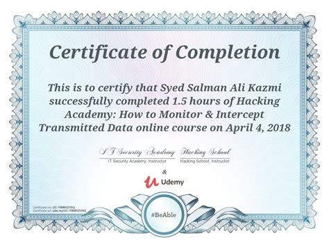 Syed Salman Ali Kazmi On Linkedin Completion Certificate For Hacking
