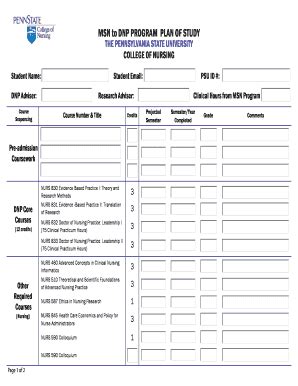Fillable Online Bbh Hhdev Psu MSN To DNP PROGRAM PLAN OF STUDY Fax Email Print PdfFiller