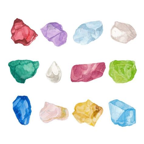 Sapphire Birthstone Rough Cut Birthstones Art Print Of Watercolor