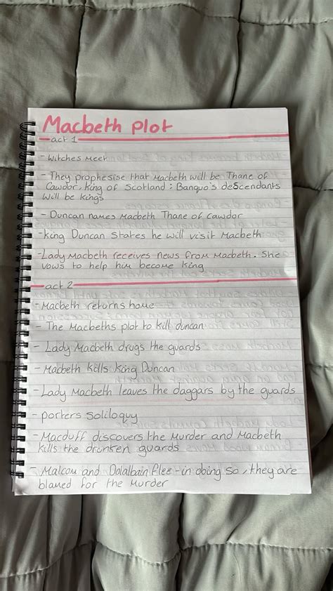 Macbeth Plot Act 1 And 2 Macbeth Plot English Gcse Revision English Literature Notes