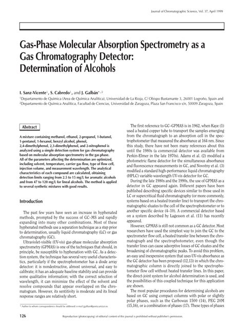 Pdf Gas Phase Molecular Absorption Spectrometry As A Gas Chromatography Detector