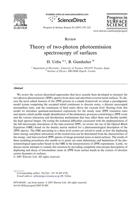 Pdf Theory Of Two Photon Photoemission Spectroscopy Of Surfaces