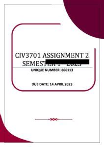 CIV3701 ASSIGNMENT 2 SEMESTER 1 2023 866113 StudyPass