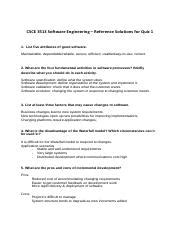 Quiz Reference Solutions Pdf CSCE Software Engineering