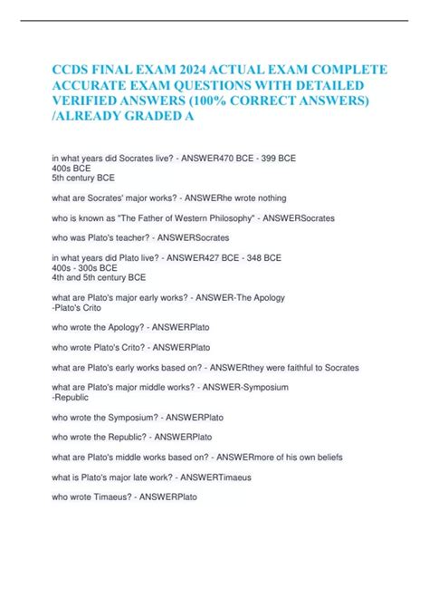 Ccds Final Exam 2024 Actual Exam Complete Accurate Exam Questions With