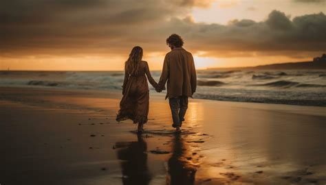 Heterosexual Couple Walking On Beach Holding Hands Generated By Ai