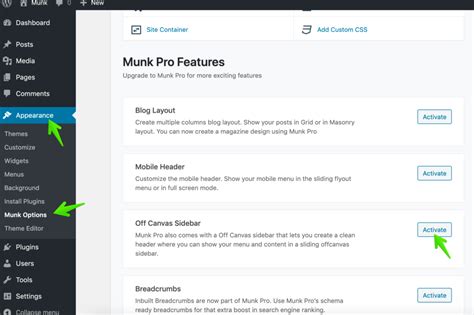 Off Canvas Sidebar Overview WP Munk