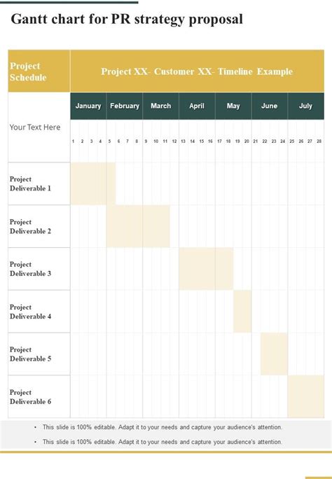 Gantt Chart For Pr Strategy Proposal One Pager Sample Example Document Ppt Presentation