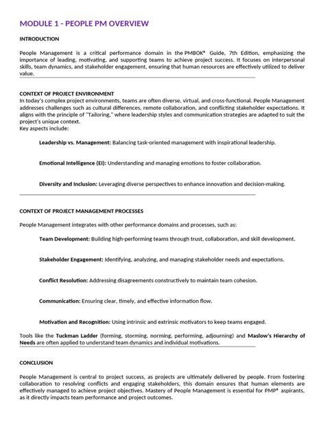 Pmp Module 1 People Pm Overvie Pdf Motivational Motivation