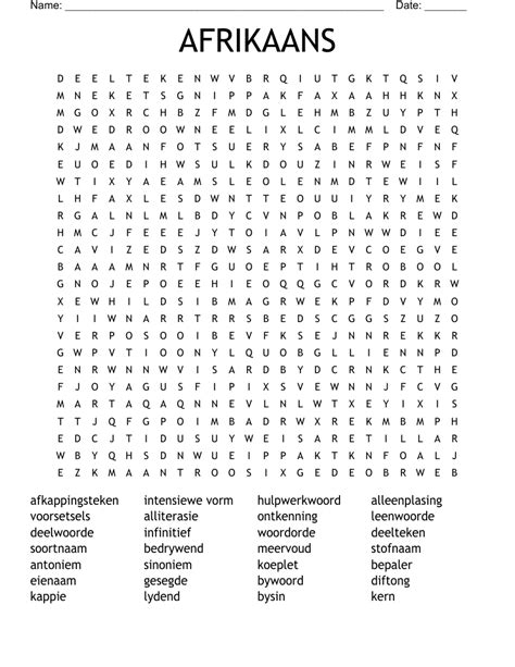 AFRIKAANS Word Search WordMint