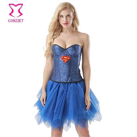 Blue Sequined Supergirl Cosplay Costume Women Halloween Party Club Wear