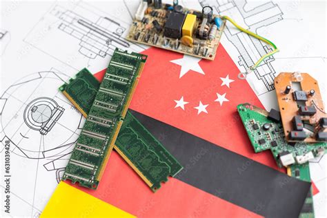 German Flag On The X Ray Circuit Board As Technology Background Stock