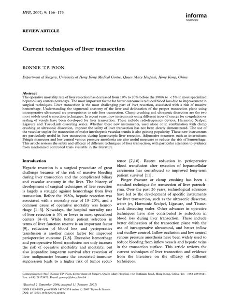 Pdf Current Techniques Of Liver Transection
