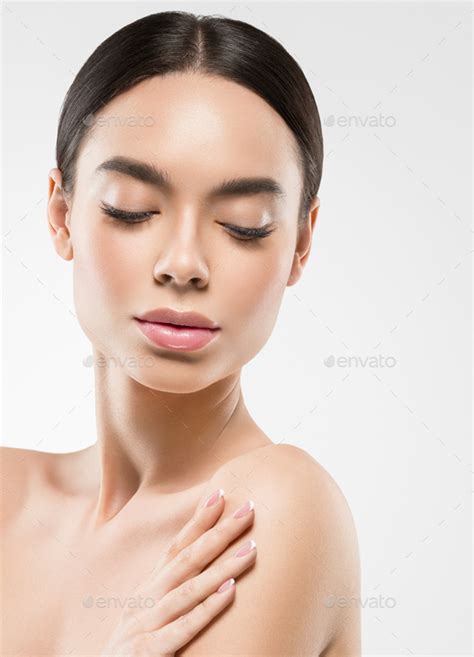 Asian Chines Beauty Woman Clean Skin Face Portrait Young Female Model