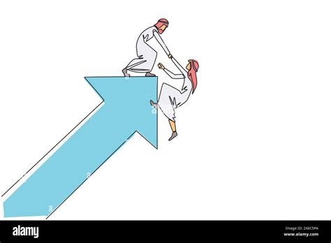 Single Continuous Line Drawing Arabian Businessman Helps Colleague