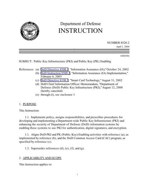 Dod Instruction 8520 2 April 1 2004 Common Access Card Cac