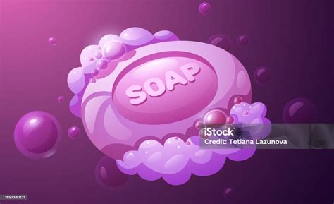 거품이 있는 만화 비누 다채로운 거품과 거품을 내는 액체 비누로 건강과 청결을 위해 젖은 거품 비누 개인 관리 벡터 비누 거품 거품 그림의 벡터 세트 개념에 대한 스톡 벡터