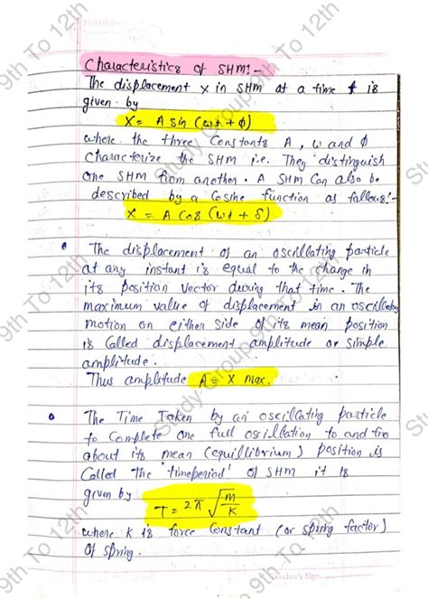 Chapter 14 Oscillations Notes Class 11 Physics Handwritten Pdf