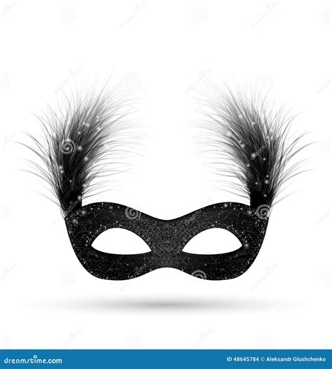 Black Carnival Mask With Fluffy Feathers Isolated On White Stock Vector