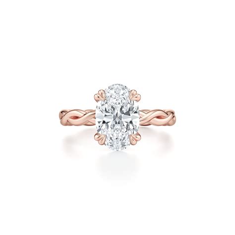 טבעת אירוסין יסוד ספירל יהלום אובל זהב אדום Kaykov