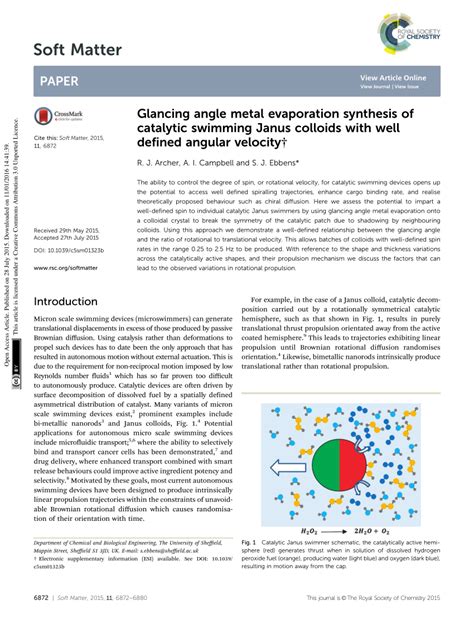Pdf Glancing Angle Metal Evaporation Synthesis Of Catalytic Swimming