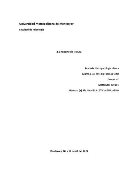 Tarea 21 Psicopatologia Pdf