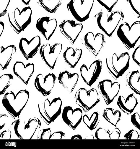 Abstract Seamless Heart Pattern Ink Illustration Black And White