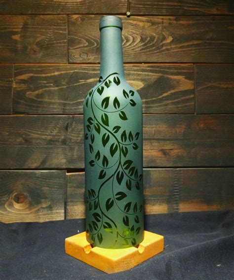 Recycled Wine Bottle Hurricane Candle Shade Etched With Falling Leaf