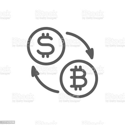 Cryptocurrency はドル記号の線のアイコンと Bitcoin コインを交換します Vrデバイスのベクターアート素材や画像を多数