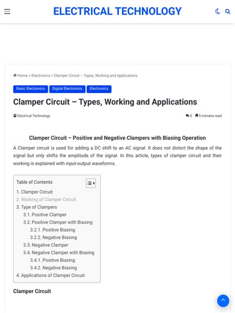 Clamper Circuit Types Working And Applications 2 Pdf Transformer