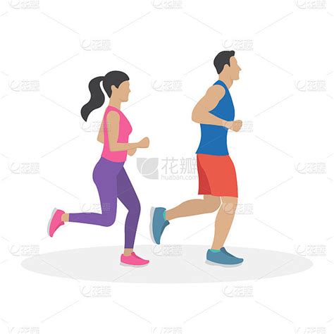 跑步的男人和女人。一些慢跑。马拉松比赛的概念。运动和健身设计模板与跑步者在平坦的风格。矢量插图。