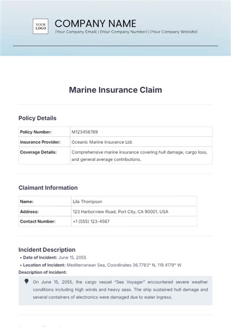 Free Marine Insurance Claim Template To Edit Online