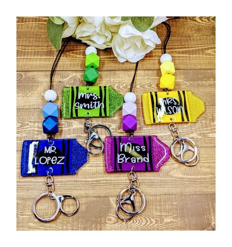 Customizable Crayon Beaded Teacher Lanyard Personalized Gift