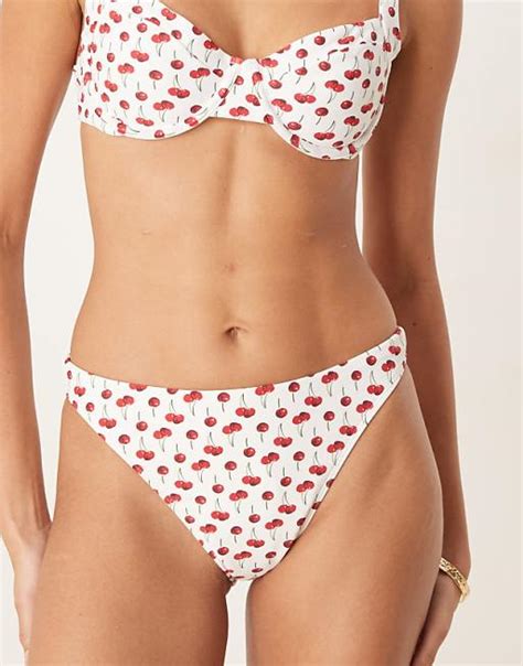 Abercrombie And Fitch Mid Rise Bikini Bottom Co Ord In Cherry Print Asos