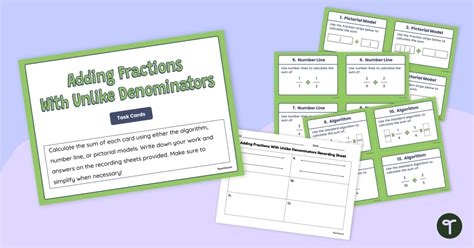 Adding Fractions With Unlike Denominators Task Cards Teach Starter