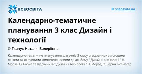 Календарно тематичне планування 3 клас Дизайн і технології Дизайн і технології