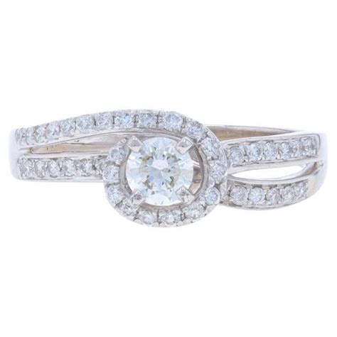White Gold Diamond Bypass Halo Engagement Ring 14k Round 65ctw For