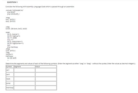 Consider The Following AVR Assembly Language Code Chegg