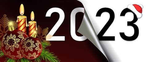 새해 복 많이 받으세요 2023 크리스마스 구성 접힌 시트 흑백 그늘 불타는 촛불 프리미엄 벡터