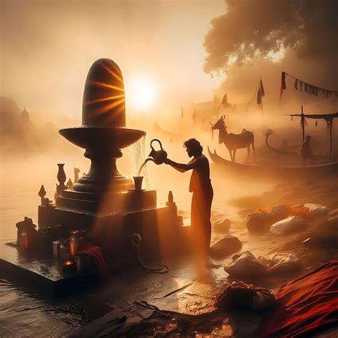 Lord Shiva Jalabhishek In The Early Morning Premium Ai Generated Image