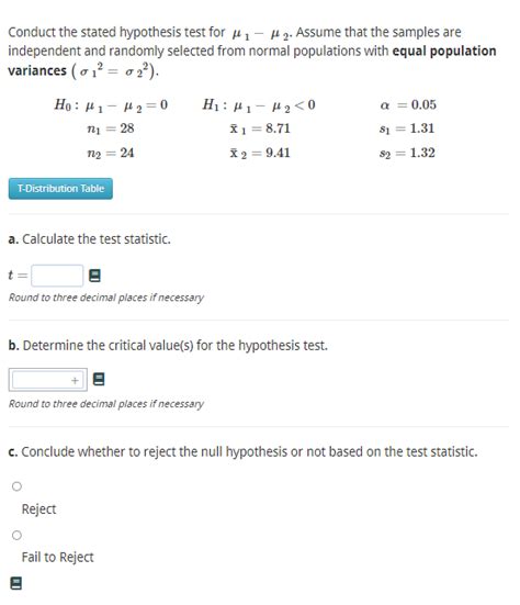 Solved Conduct The Stated Hypothesis Test For μ1−μ2 Assume