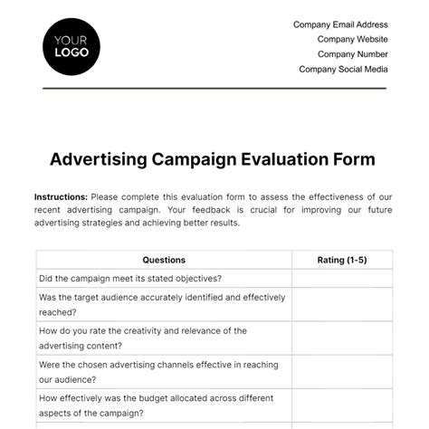 Advertising Campaign Evaluation Form Template Edit Online And Download