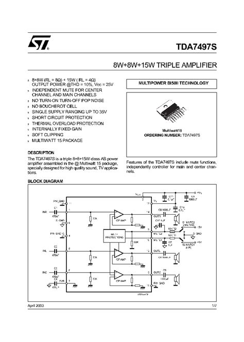 Tda7497s 291002 Pdf Datasheet Download Ic On Line